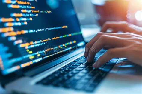 Developers Hands Typing Code On Laptop Stock Illustration
