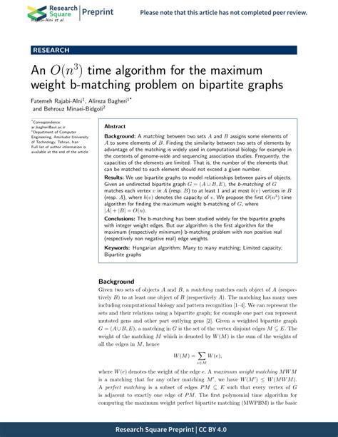 Pdf An On3 Time Algorithm For The Maximum Weight B Matching Problem