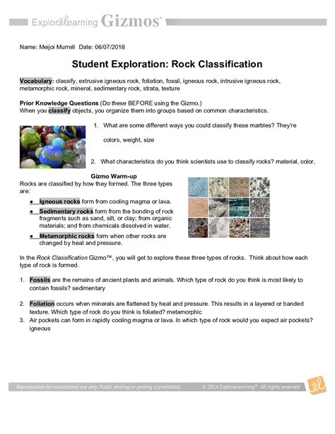 Student Exploration Rock Classification Scholarfriends