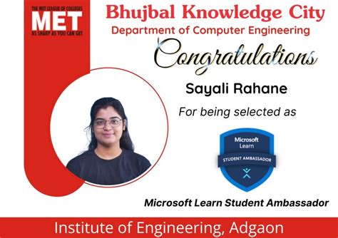 Happy To Share That Sayali Rahane Has Been Selected For Microsoft Learn