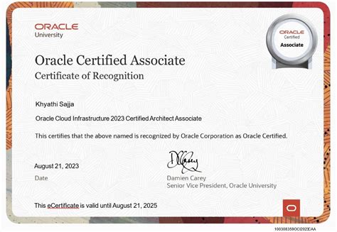Khyathi Sajja On Linkedin Certificate Of Oracle Cloud Infrastructure