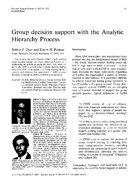 Pdf Group Decision Support With The Analytic Hierarchy Process