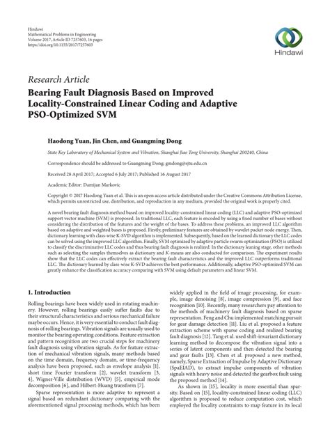 Pdf Bearing Fault Diagnosis Based On Improved Locality Constrained