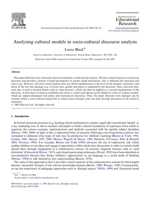Pdf Analysing Cultural Models In Socio Cultural Discourse Analysis