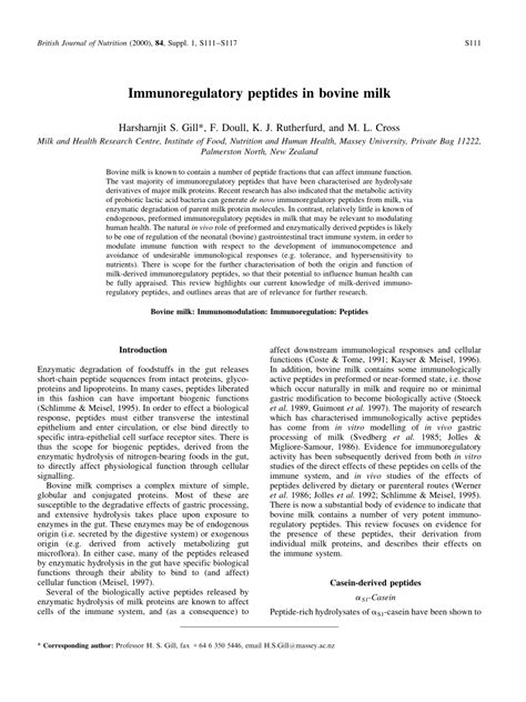 Pdf Immunoregulatory Peptides In Bovine Milk