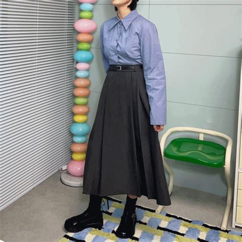 ~88 벨트세트 뒷밴딩 주름치마 핀턱 플리츠 A라인 H라인 하이웨스트 모던 심플 롱스커트 에이블리