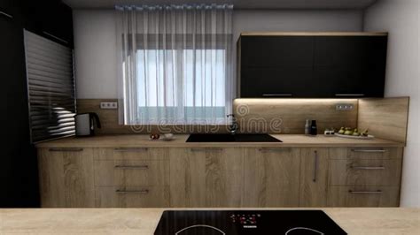 Modern Luxurious Kitchen Room With Dinning Table And Chairs 3d