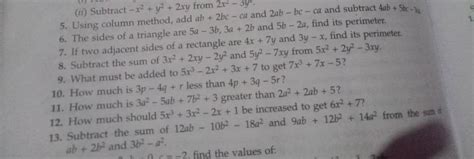 ii subtract −x2 y2 2xy from 2x2−3y2 5 using column method add ab 2bc