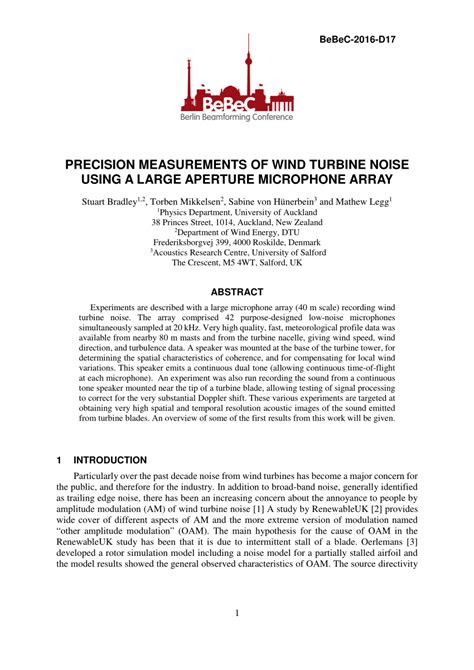 Pdf Precision Measurements Of Wind Turbine Noise Using A Large Aperture Microphone Array