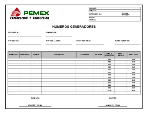 Formato Pemex Numero Generadores Pdf