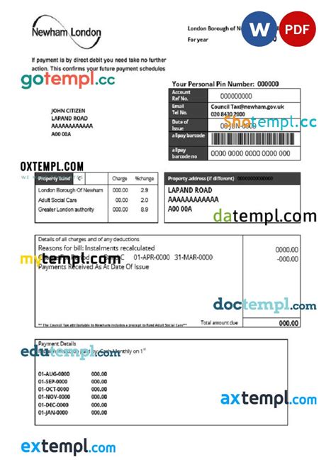 United Kingdom London Of Borough Of Newham Council Tax Bill Example In