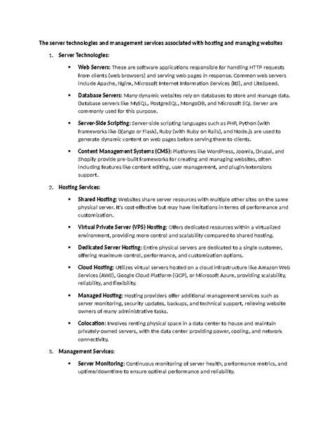 The Server Technologies And Management Services Associated With Hosting And Managing Website New