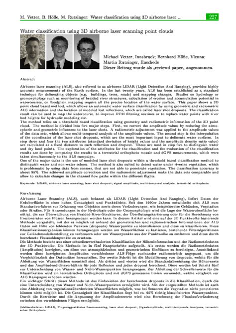 Pdf Water Classification Using 3d Airborne Laser Scanning Point 2009