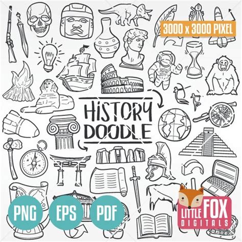 History Doodle Icon Vectors Subject School Historical Design Etsy