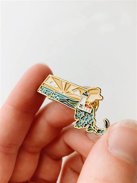 Massachusetts Enamel Pin Gold Soft Enamel Pin Illustrated United States