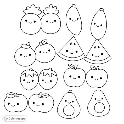 Cute Kawaii Fruits Coloringapp