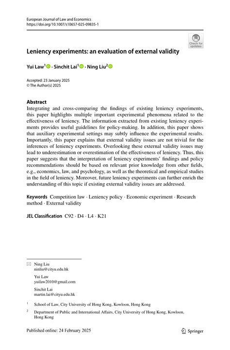 Pdf Leniency Experiments An Evaluation Of External Validity