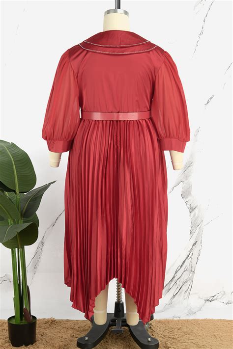 Wholesale Green Casual Solid Patchwork V Neck Pleated Plus Size Dresses