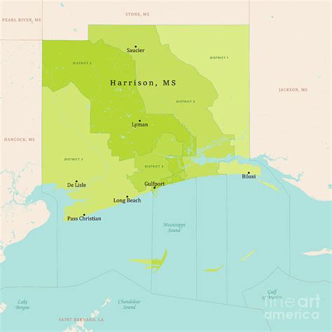 Ms Harrison County Vector Map Green Digital Art By Frank Ramspott