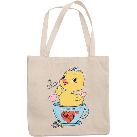 Hi Chicky Lets Have Some Spring Tea With A Chick In A Cup Art Merch T 12oz Canvas Tote Bag