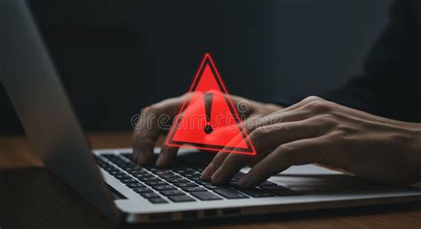 Cybersecurity Threat On Laptop Warning Of Virus Attack Security Breach Data Privacy Risk Stock