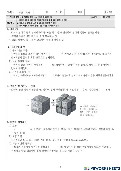 과학1 풍화로 만들어진 토양 Online Exercise For Live Worksheets