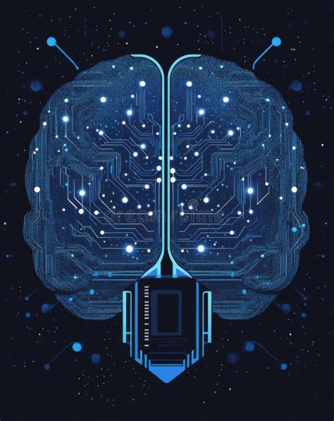 futuristic ai brain with circuit design and digital connections stock