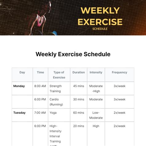 Weekly Exercise Schedule Template Edit Online And Download Example