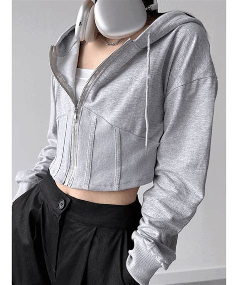 코르셋 크롭 후드 집업 에이블리