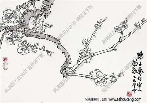 陈子奋国画 白描桃花 高清大图下载 名画油画网