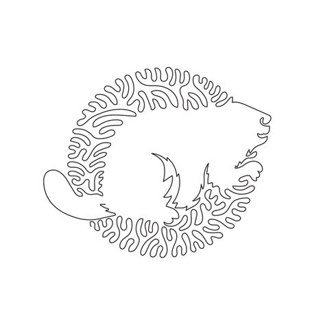 Single Curly One Line Drawing Of Cute Beaver Abstract Art In Circle Continuous Line Drawing