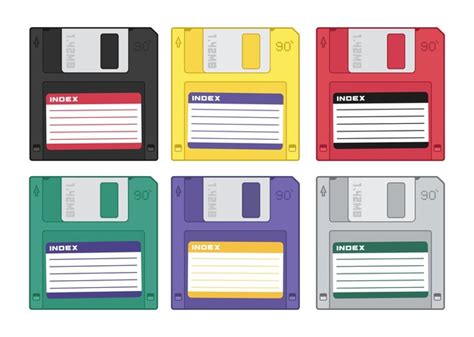 레트로 플로피 디스크 격리 된 그림의 집합 프리미엄 벡터