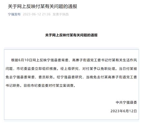 陕西一名县领导因不雅信息被免职！官方通报付浩宁强举报