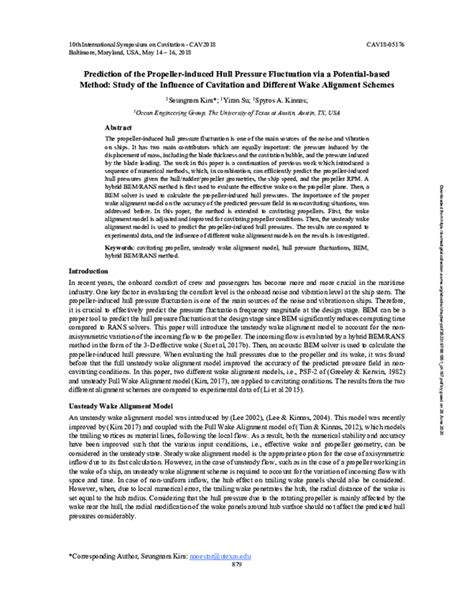 Pdf Prediction Of The Propeller Induced Hull Pressure Fluctuation Via A Potential Based Method