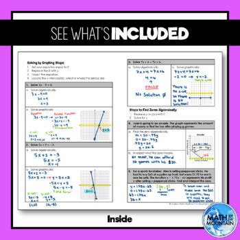 Solving Linear Equations By Graphing Finding Zeros Notes TPT