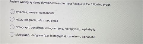 Solved Ancient Writing Systems Developed Least To Most