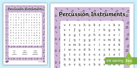 👉 Percussion Instruments Word Search Teacher Made