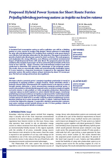 Pdf Proposed Hybrid Power System For Short Route Ferries