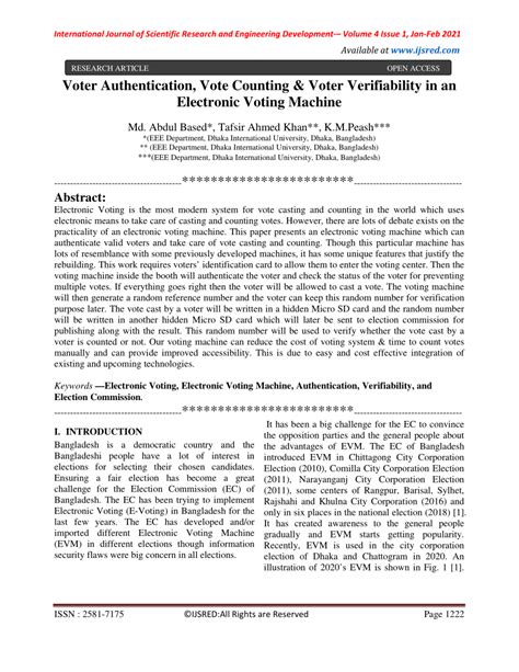 Pdf Voter Authentication Vote Counting And Voter Verifiability In An Electronic Voting Machine