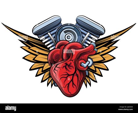 Vector Motorcycle Engine With Wings Tatoo Label Stock Vector Image