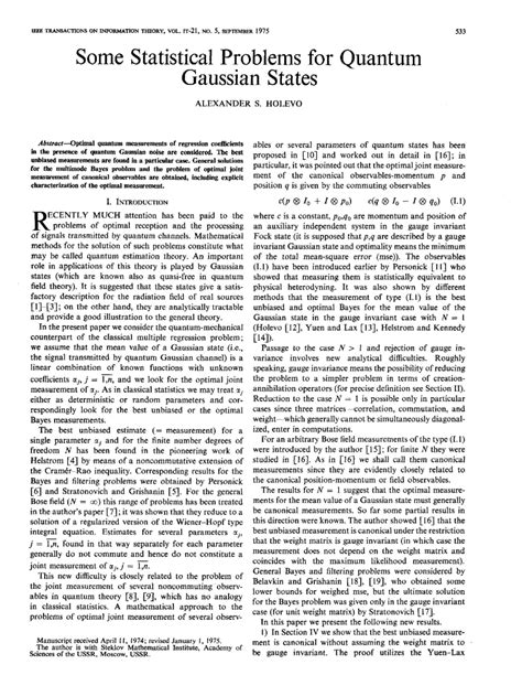 Pdf Some Statistical Problems For Quantum Gaussian States