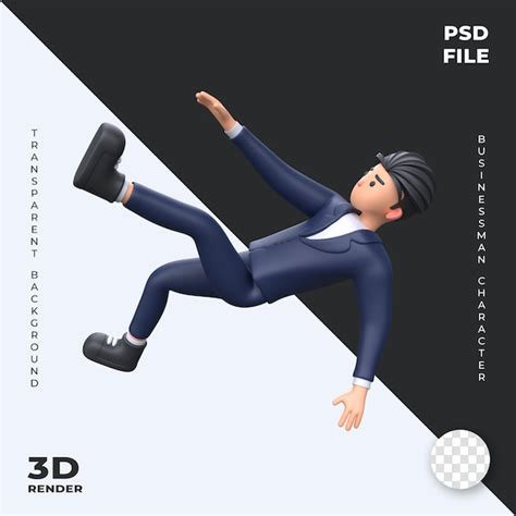 Premium Psd 3d Businessman Falling Down Cartoon Character