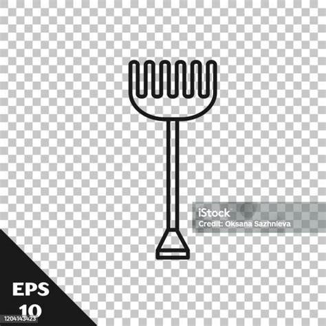 투명 한 배경에 격리 된 검은 선 정원 레이크 아이콘입니다 원예 농업 농업을위한 도구 지상 경작자 하우스 키핑 장비 벡터 일러스트레이션 0명에 대한 스톡 벡터 아트 및 기타