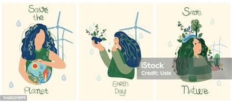 녹색 행성 사람들은 지구를 구하는 방법에 대해 생각하고 있습니다 환경 생태학 토지 보전 녹색 에너지의 개념 소셜 포스터 카드 로고 배너에 적합합니다 벡터 개념에 대한 스톡