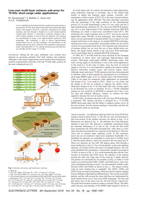 Pdf Low Cost Multi Layer Antenna Sub Array For 79 Ghz Short Range