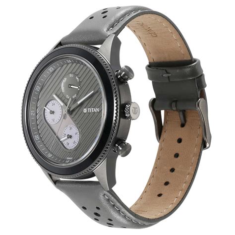 Titan Quartz Analog Anthracite Dial Leather Strap Watch For Men Titan