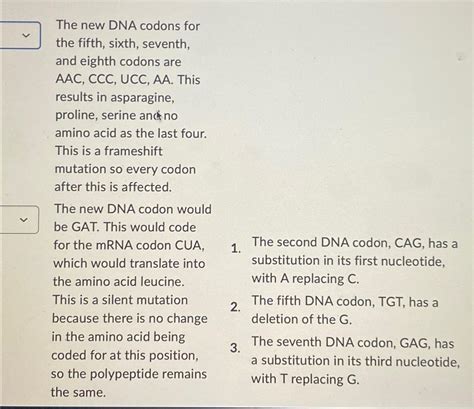 Solved The New Dna Codons For The Fifth Sixth Seventh And