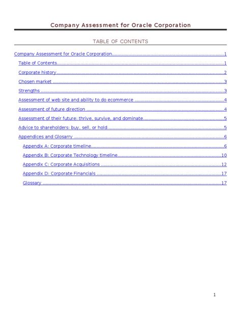 Company Assessment For Oracle Corporation Pdf Oracle Corporation Oracle Database