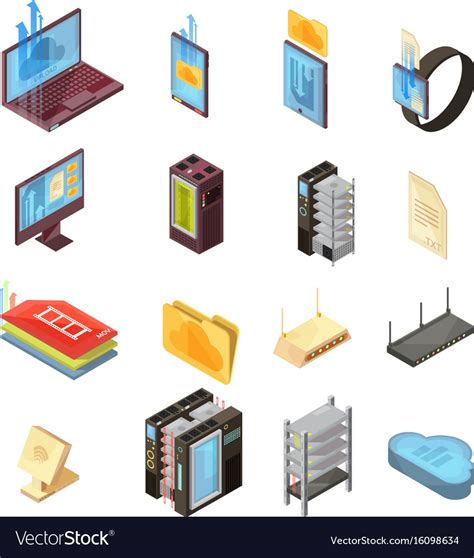 Data Cloud Isometric Set Royalty Free Vector Image