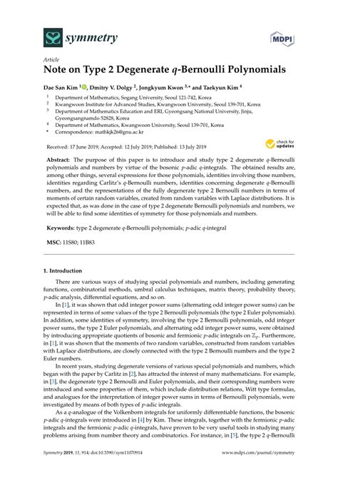 Pdf Note On Type 2 Degenerate Q Bernoulli Polynomials